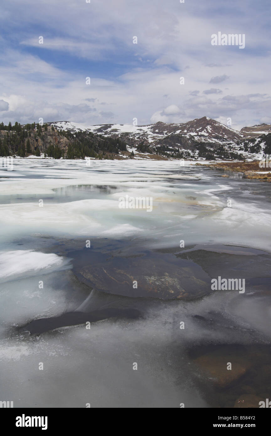 Frozen lake, Beartooth Pass on highway 212, Montana, United States of ...