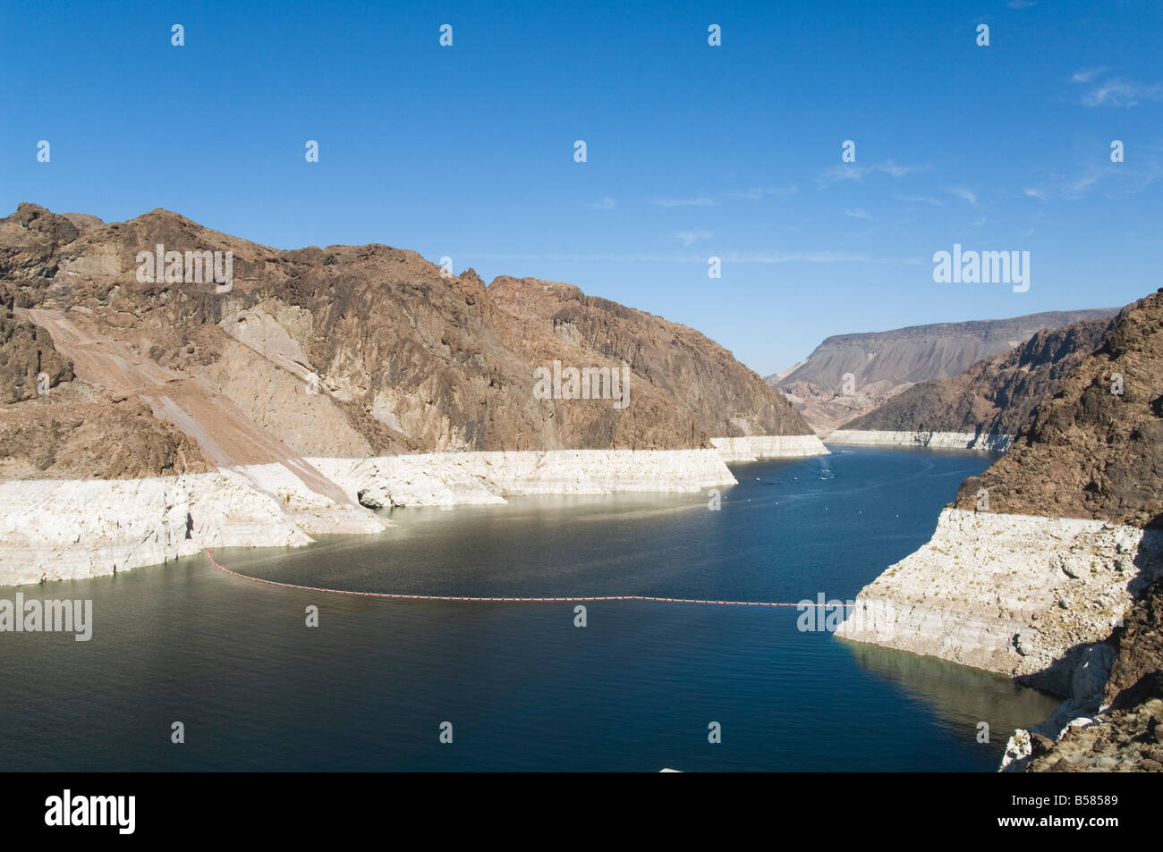 Hoover Dam on the Colorado River forming the border between Arizona and ...