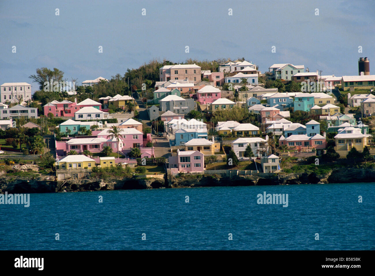 Typical pastel coloured coastal houses Bermuda Atlantic Ocean Central ...