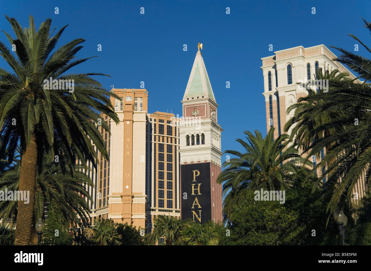 Venetian tower with Venetian Hotel on right, on the Strip (Las Vegas ...