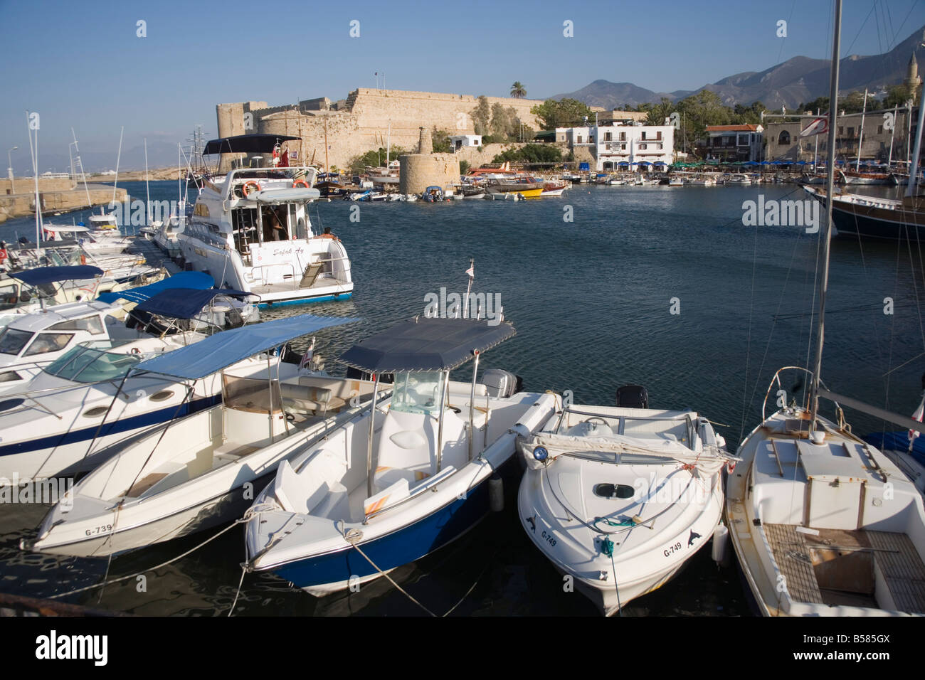 Fort, boats and harbour, Kyrenia, North Cyprus, Mediterranean, Europe ...