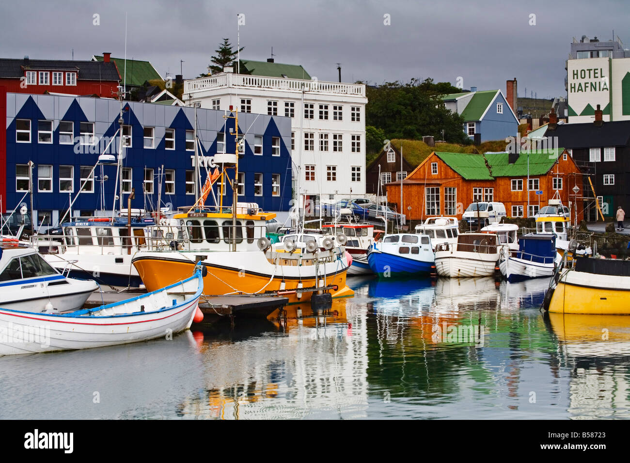 Small boat harbor, Port of Torshavn, Faroe Islands (Faeroes), Kingdom ...
