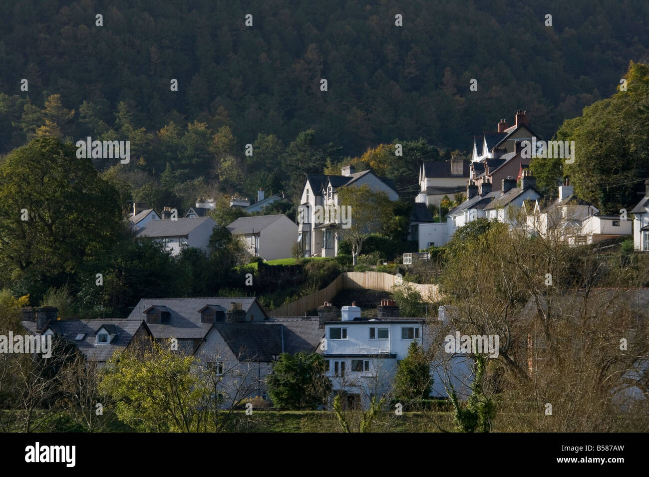 The village of Trefriw nestling in the mountains of Snowdonia National ...
