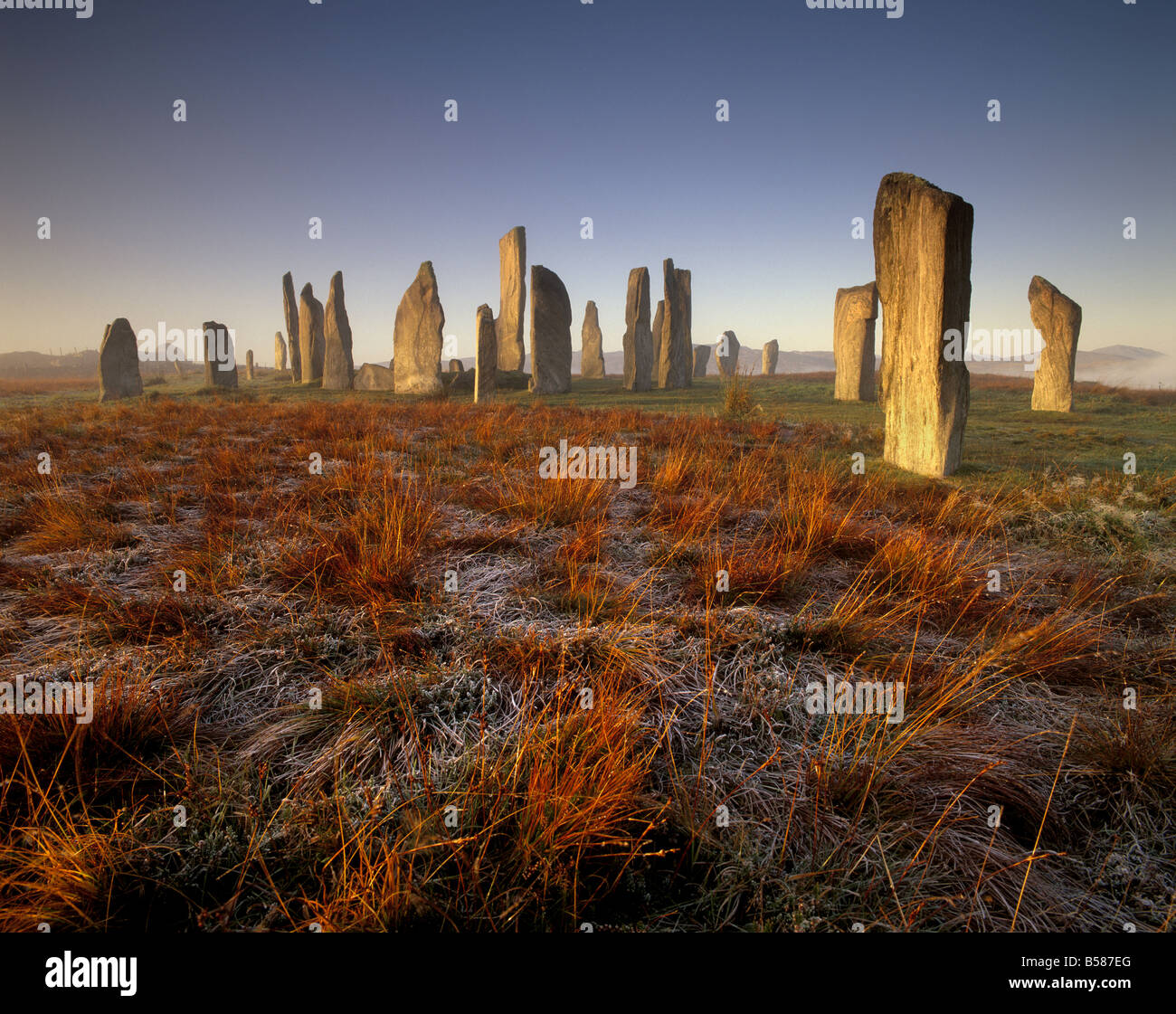 Callanish (Callanais) Stone Circle dating from Neolithic, at dawn, Isle ...