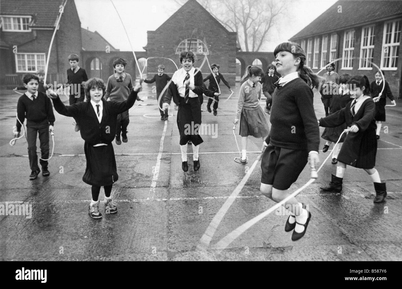 Pupils at Gosforth Central Middle School enjoy a skipping session as ...