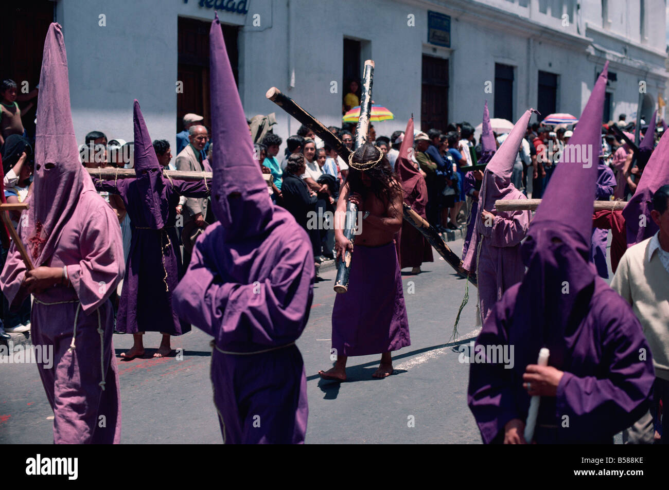 Penitents in Easter parade, Quito, Ecuador, South America Stock Photo ...