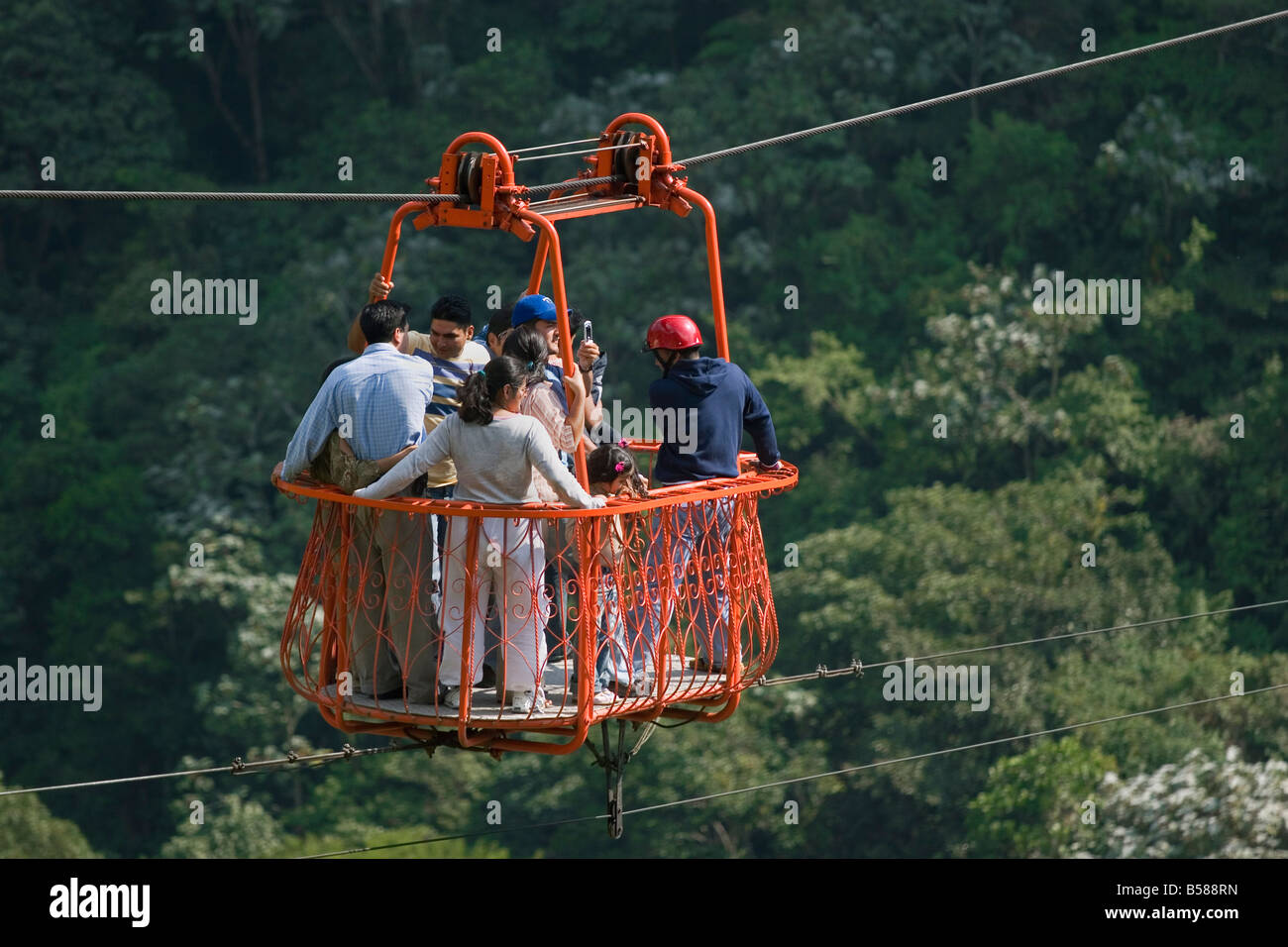 Cable car at the Rio Verde waterfall, Ambato Province, Central ...