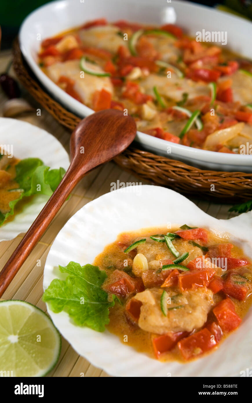 Brazilian fish Moqueca (fish with tomatoes, garlic and lime juice ...