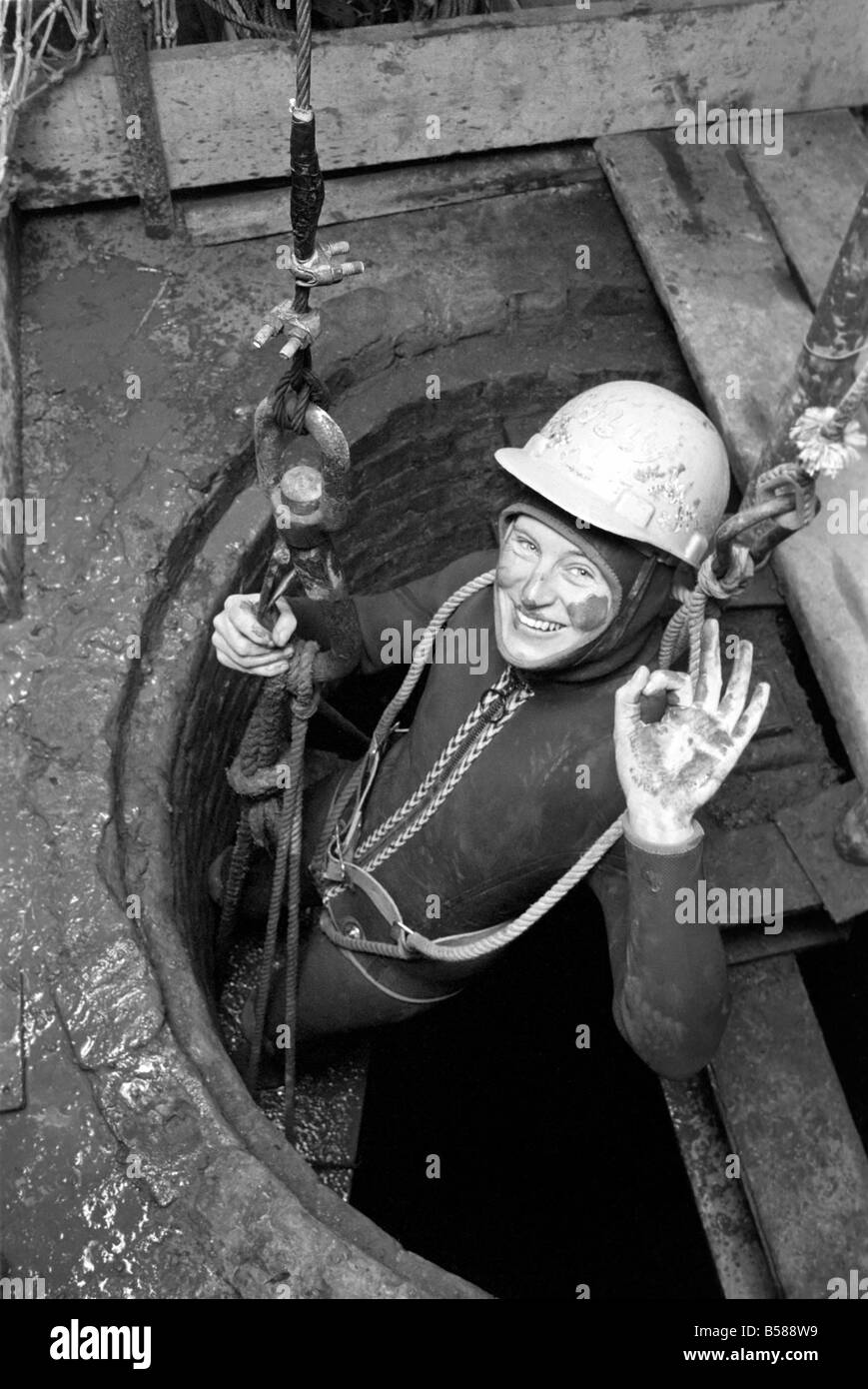 Well diver, Sally Manson. February 1975 75-00667-004 Stock Photo - Alamy