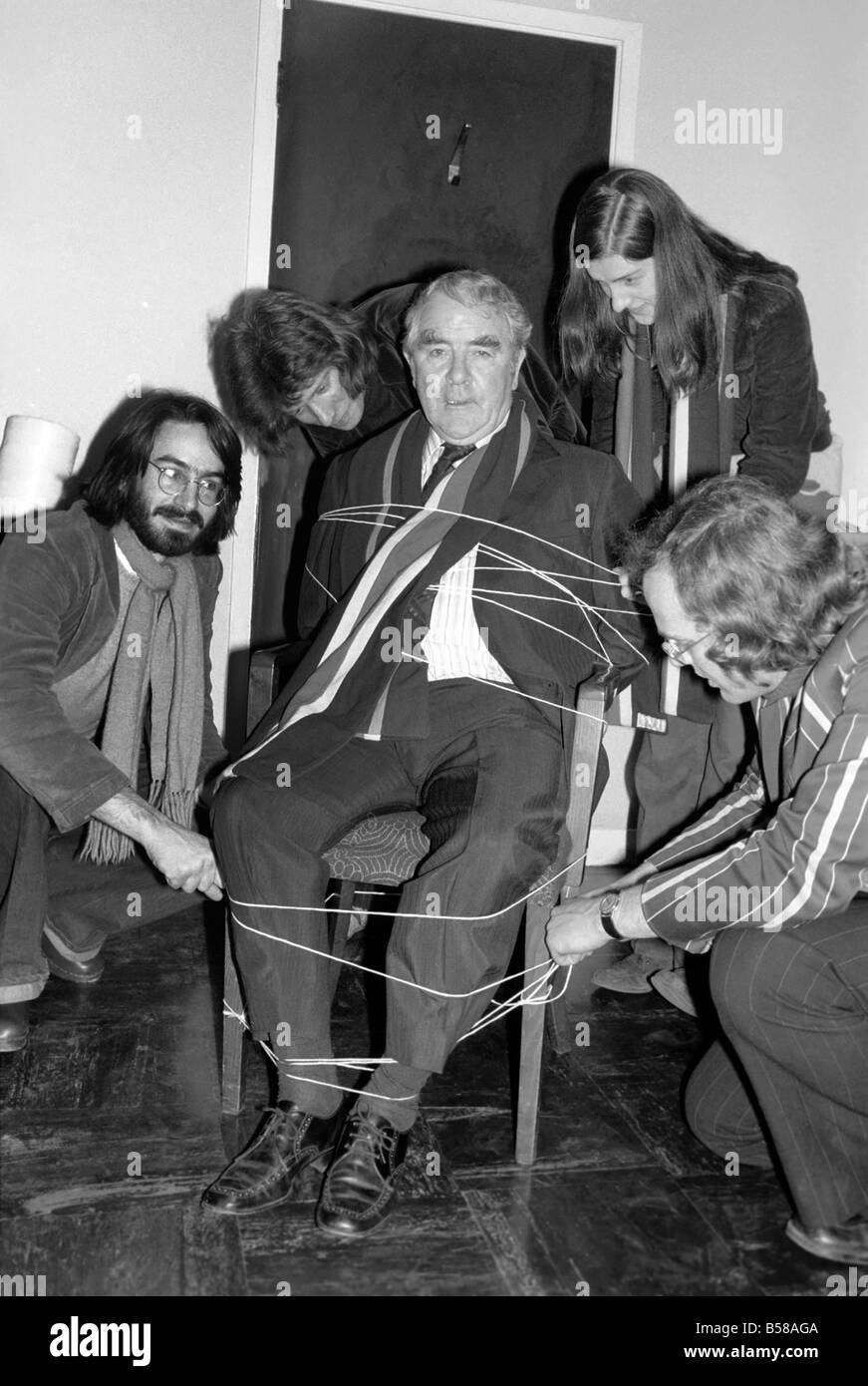 Miners leader Joe Gormley with students. March 1975 75-01237-003 Stock ...