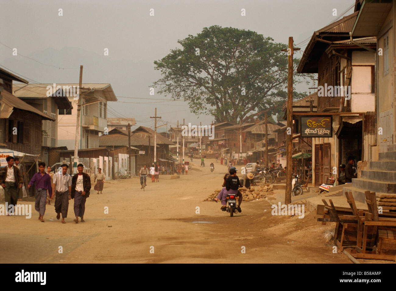 Main street of ruby mining town Mogok Mandalay District Myanmar Burma ...