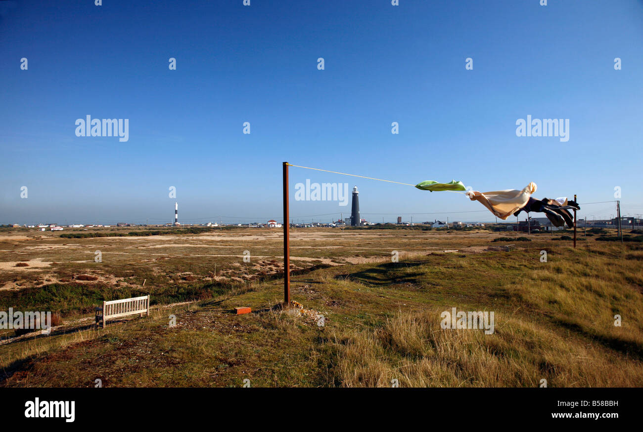 clothes drying on washing line, Dungeness Stock Photo - Alamy