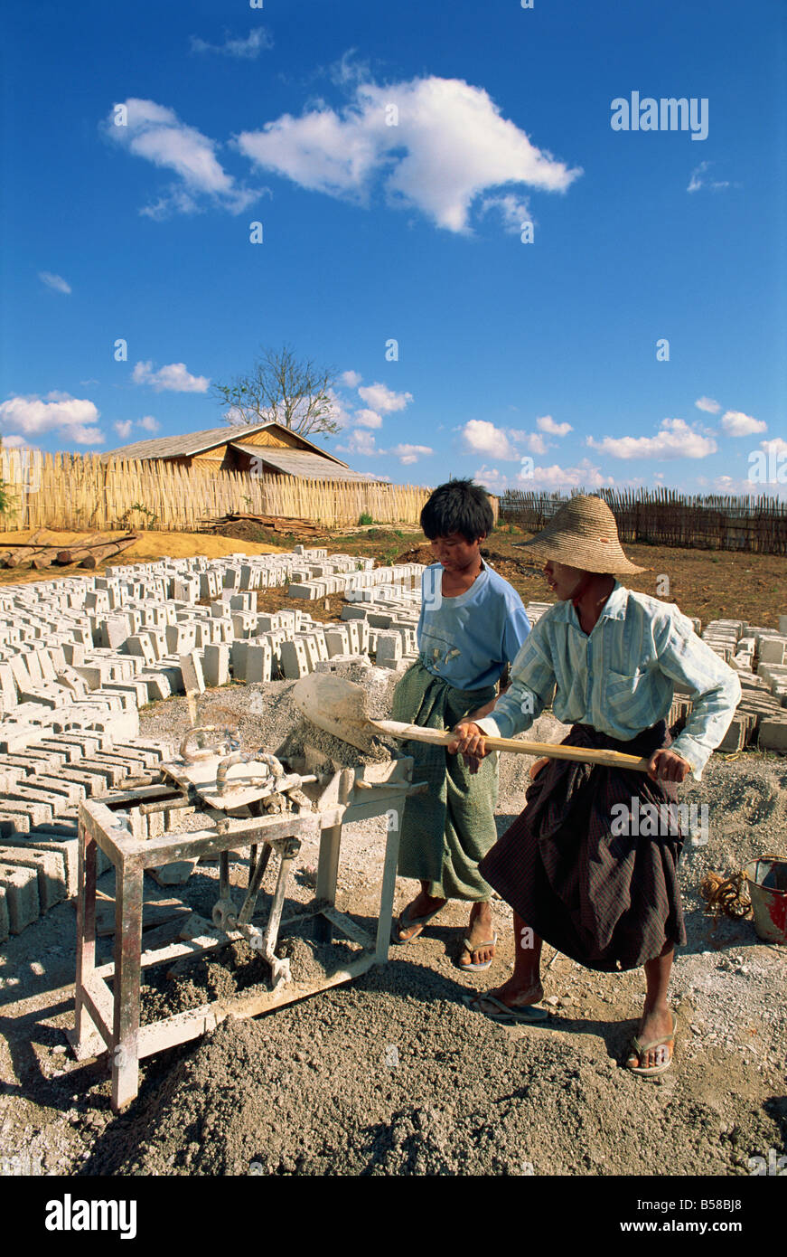 Boys making bricks sold at 100 for 1 near Magwe north of Pyay Prome ...