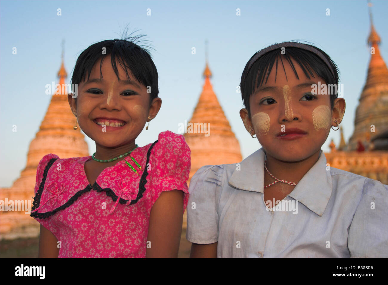 Two girls Ananda festival Ananda Pahto Temple Old Bagan Bagan Pagan ...