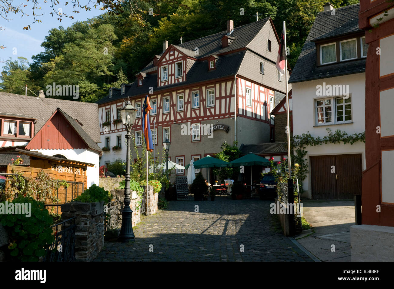 Road leading to converted watermill, now a hotel in Braubach, Germany ...
