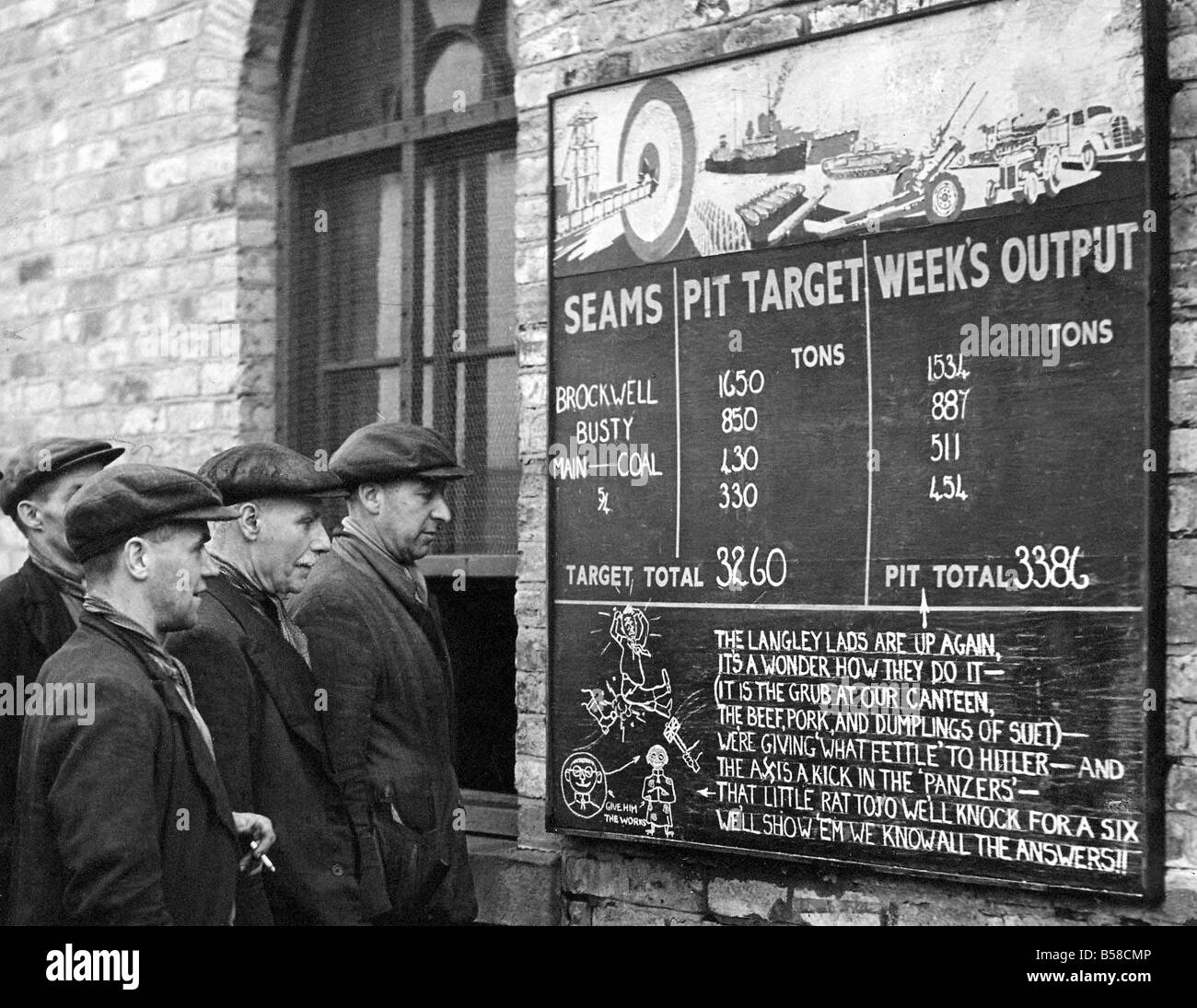 Miners at Langley Park Colliery on their way to work stop for a glance ...