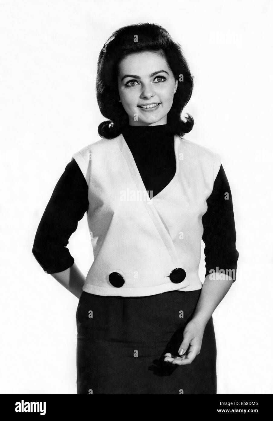 Reveille Fashions 1964. Margaret Reed modelling a tailored waistcoat ...