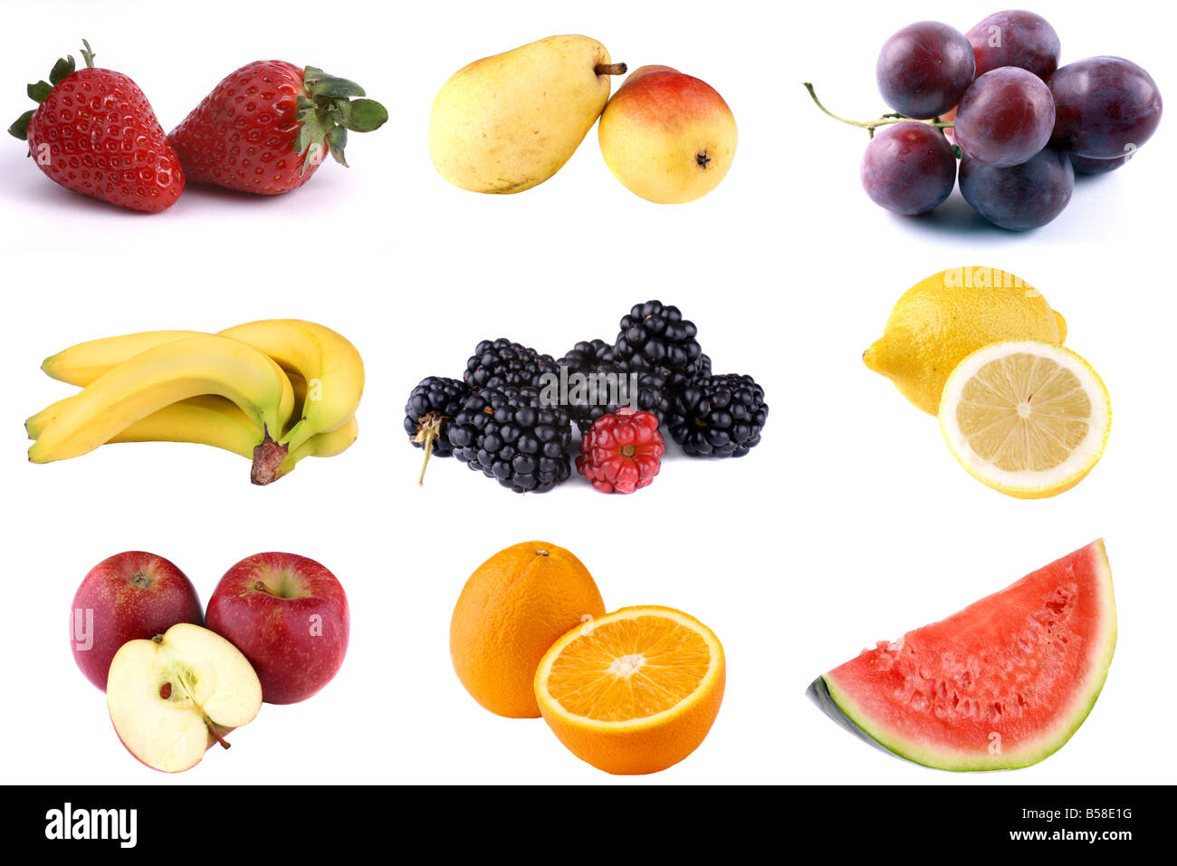 Poster of nine different fruits isolated on white Stock Photo - Alamy