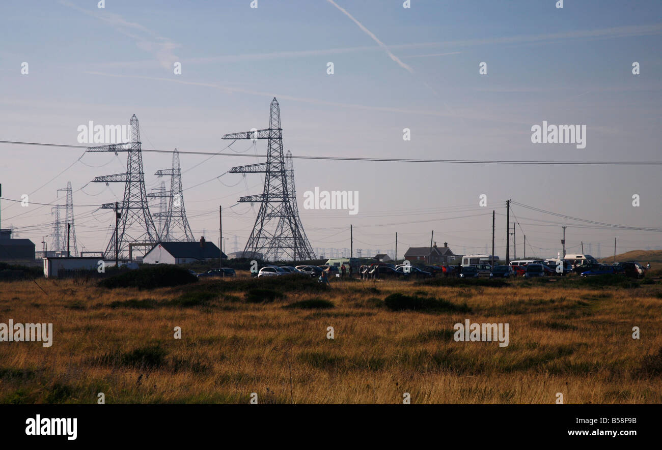 power pylons, Dungeness power station, Kent Stock Photo - Alamy