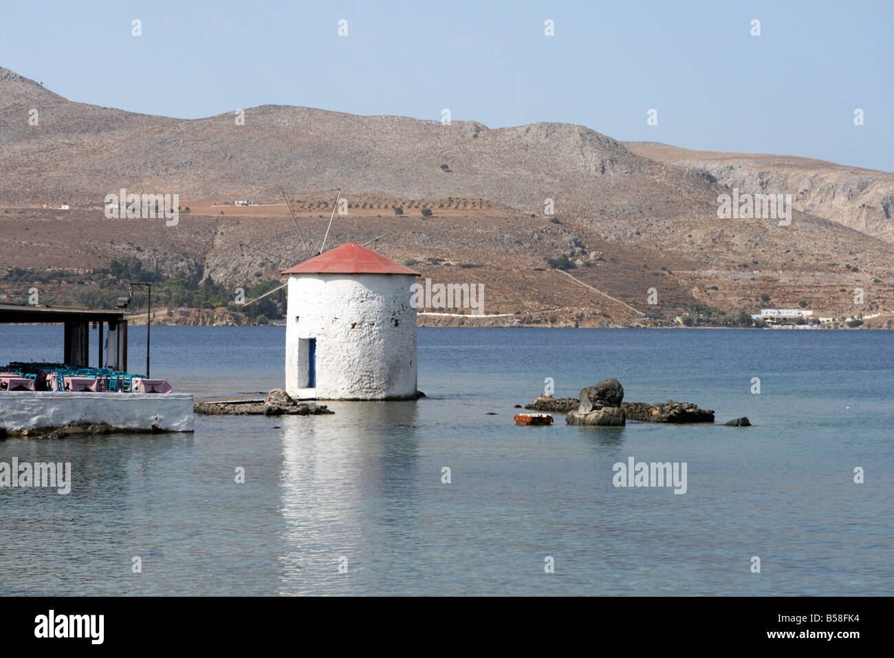 floating water mill in the sea Leros island dodecanese greece Stock ...
