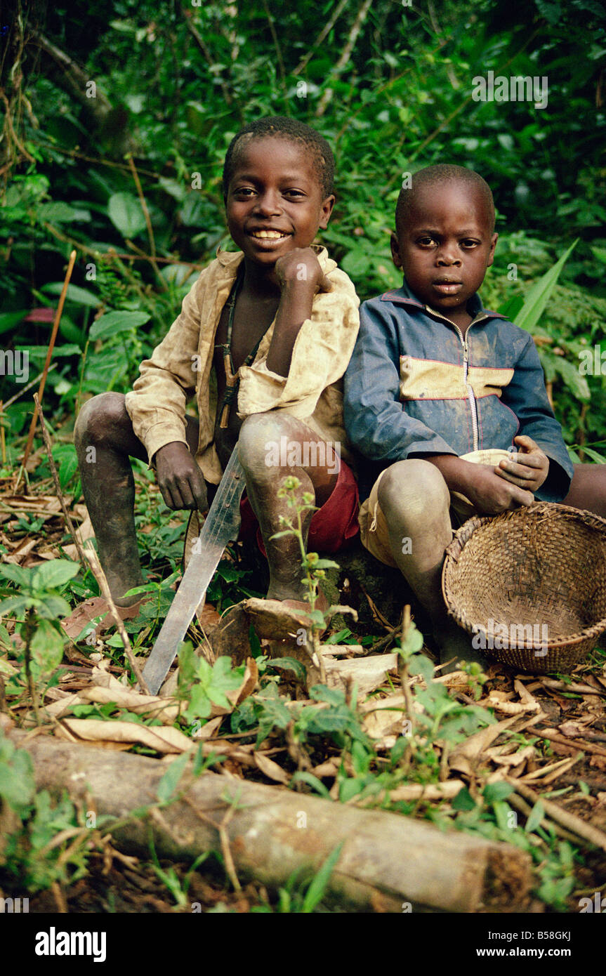 Two boys with machete Cameroon Africa D C Poole Stock Photo - Alamy