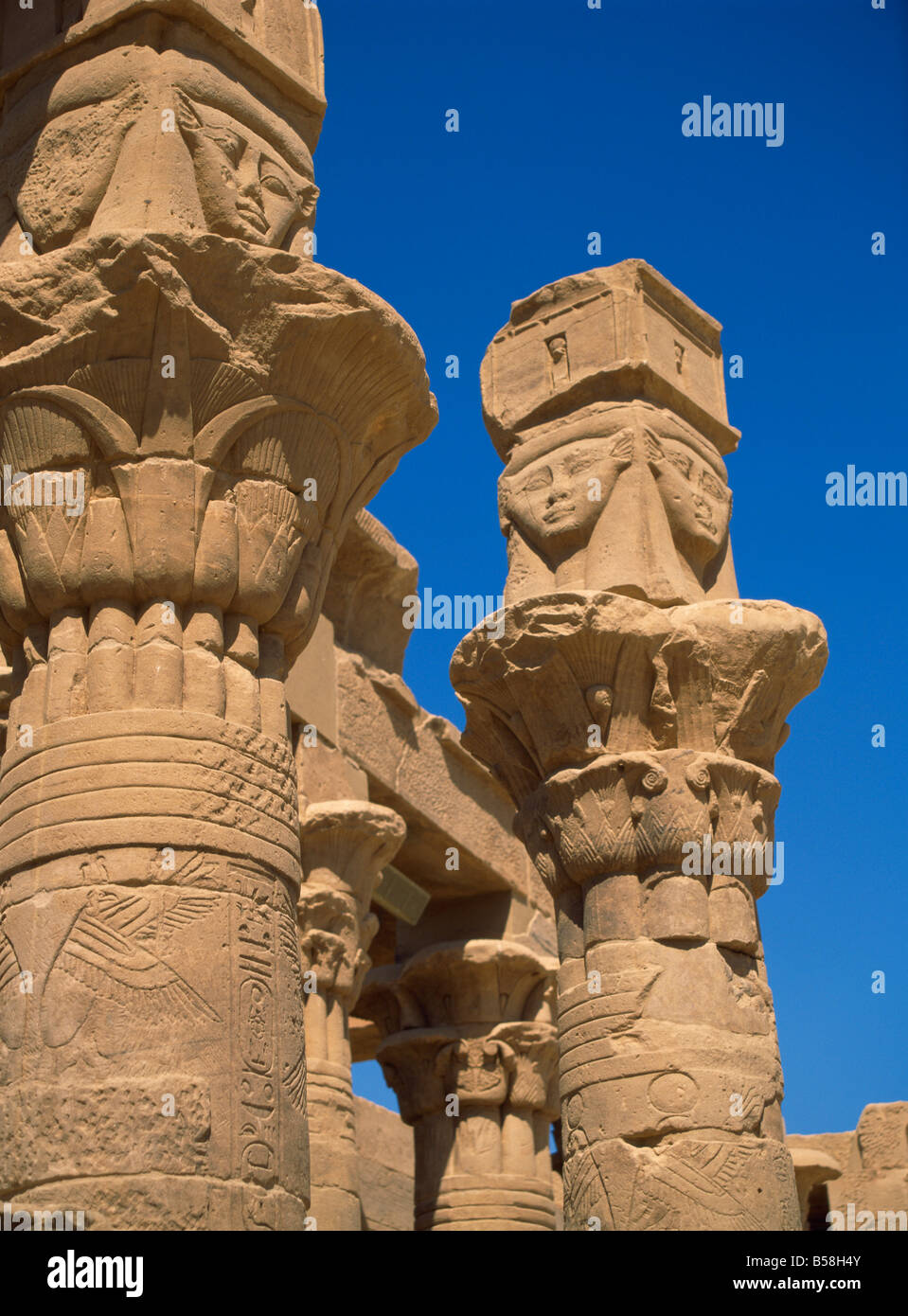 Detail of column capitals at the Temple of Hathor, Philae, UNESCO World ...