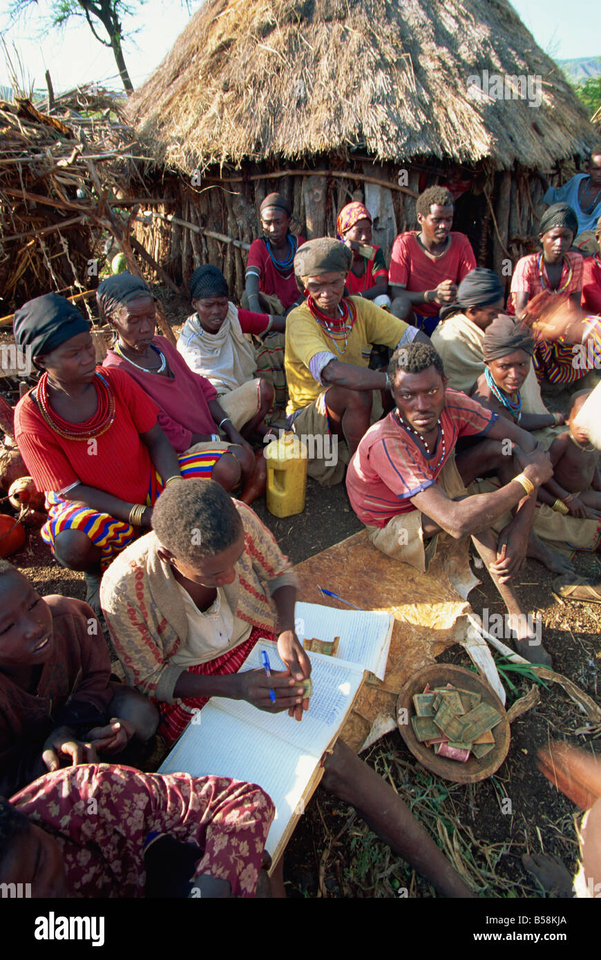 Cooperative collection of funds, Konso, Ethiopia, Africa Stock Photo ...