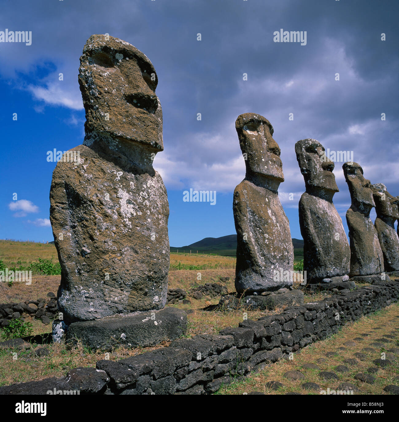 Moai statues Ahu Akivi Easter Island Chile G Renner Stock Photo - Alamy