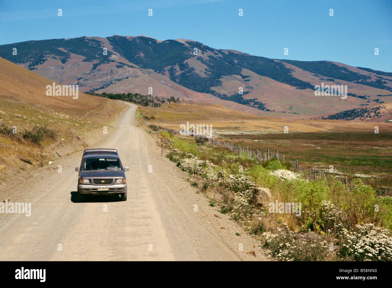 Car driving on a dirt road in Patagonia Chile South America Stock Photo ...