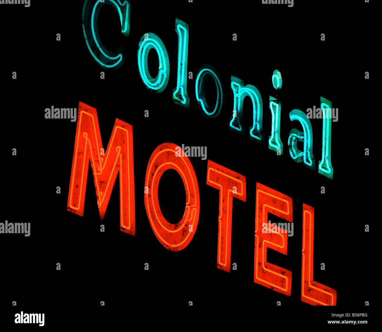 Neon sign at the Colonial Motel, North Conway, New Hampshire, USA Stock ...