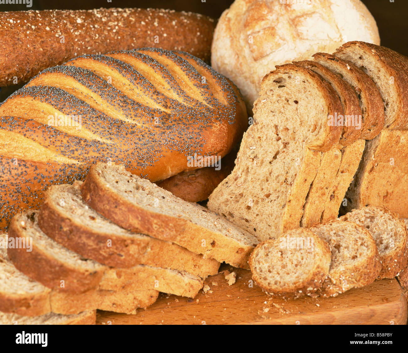 A selection of bread loaves and bread slices L Frost Stock Photo - Alamy
