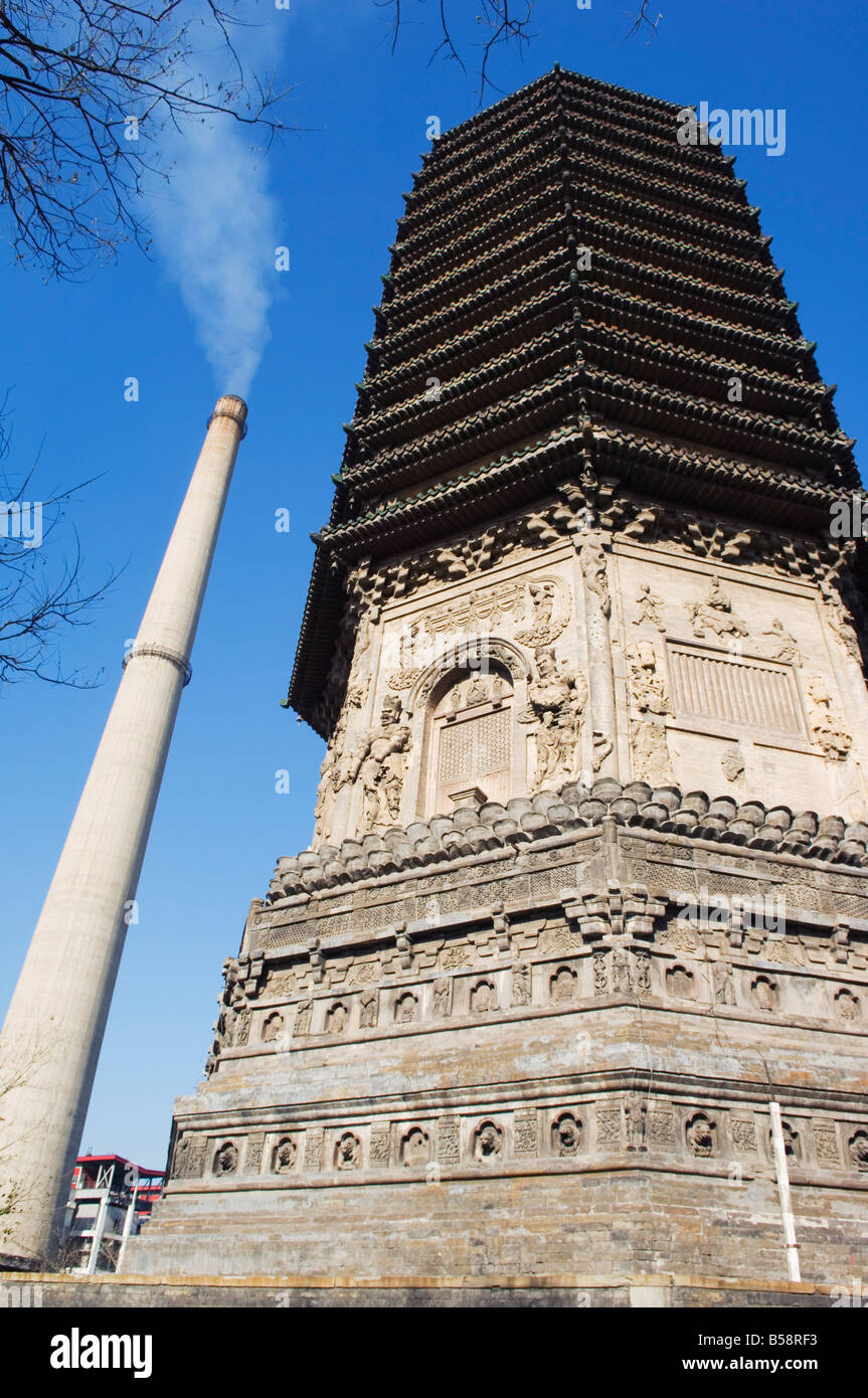 Tianningsi Temple pagoda and chimney stack, Beijing, China Stock Photo ...