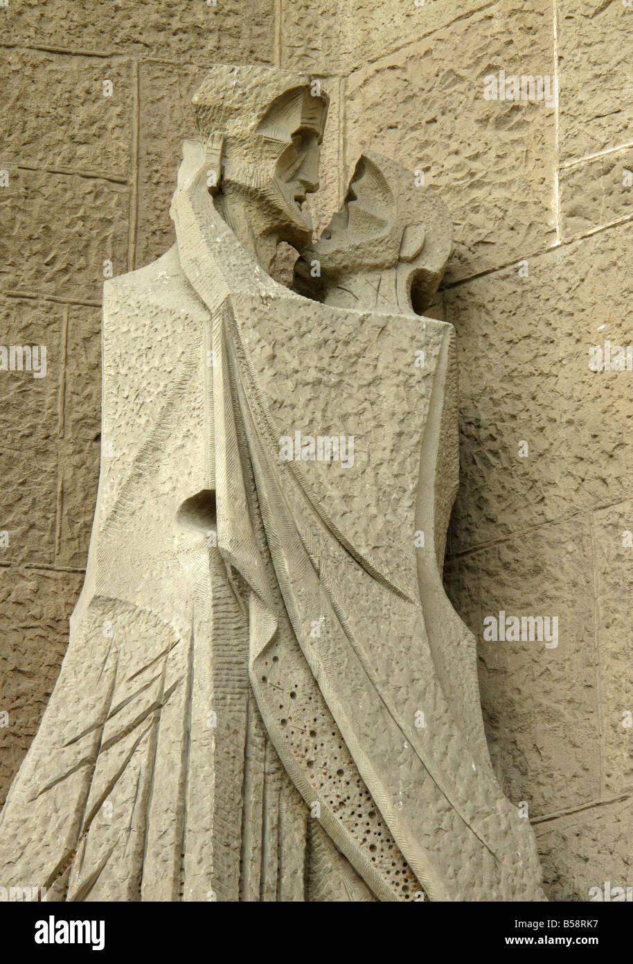 Stone carved Judas kissing Christ on Gaudi's Sagrada Familia cathedral ...