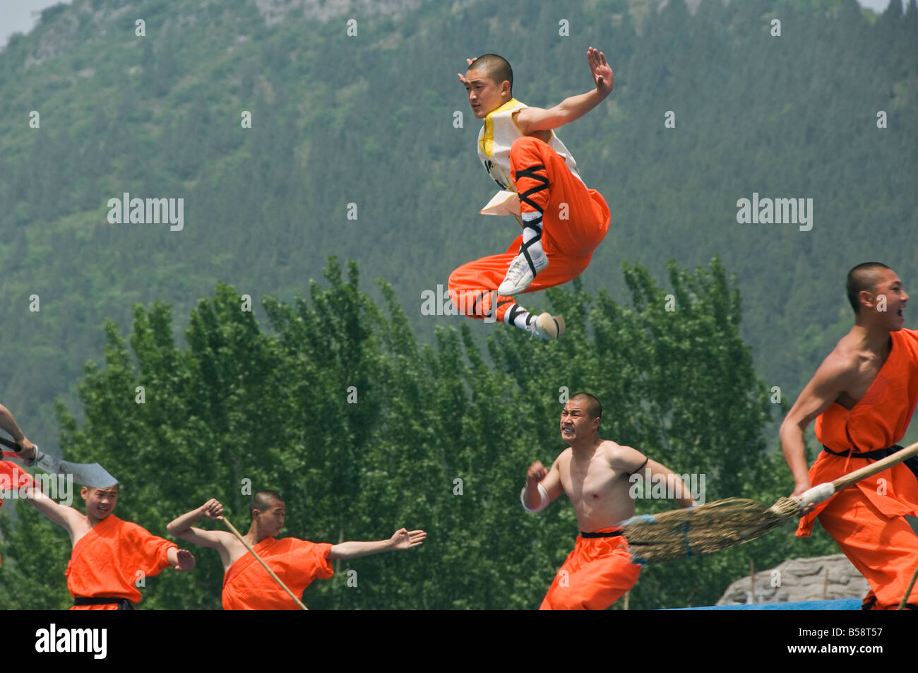 Kung fu students displaying their skills at a tourist show within ...