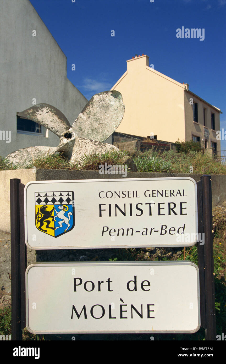 Signs in French and Breton Molene Island Brittany France Europe Stock ...
