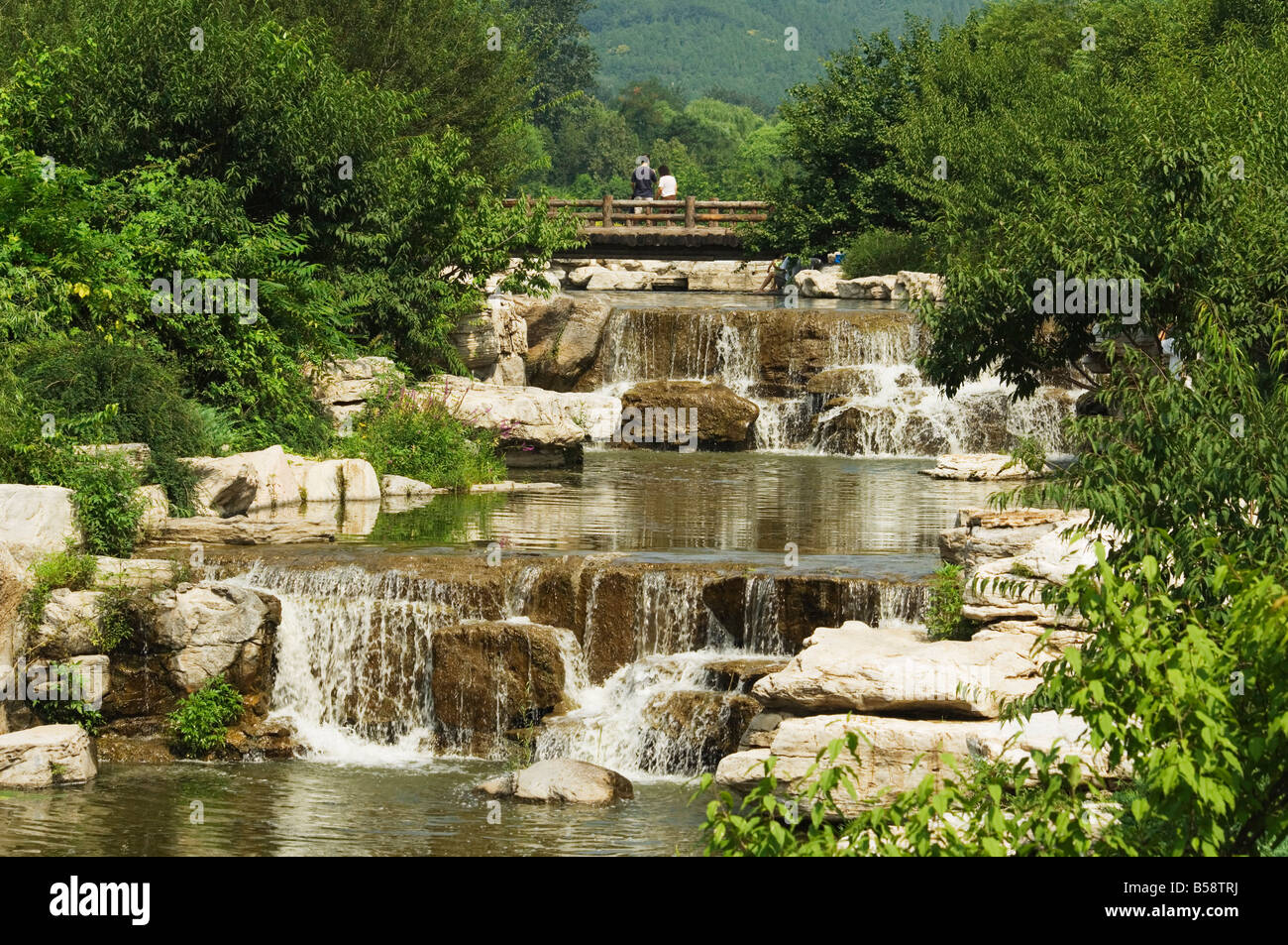 Waterfall feature at Beijing Botanical Gardens, Beijing, China Stock ...