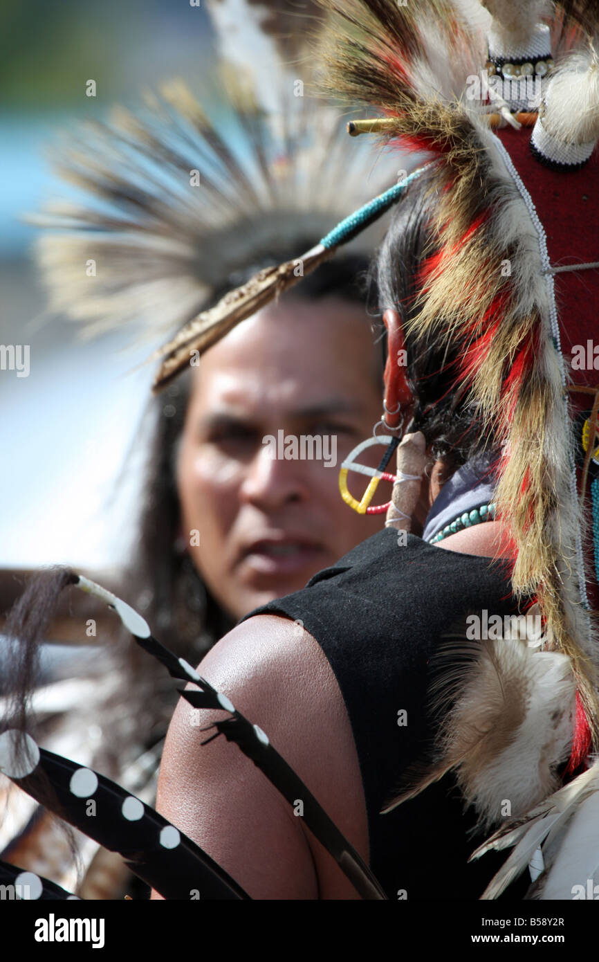 Two Native American Indian men talking at a Pow Wow at the Milwaukee ...