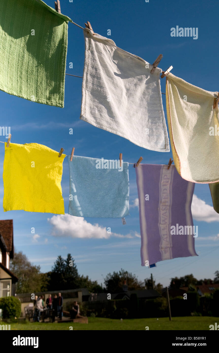 Washing Drying On A Line Stock Photo - Alamy