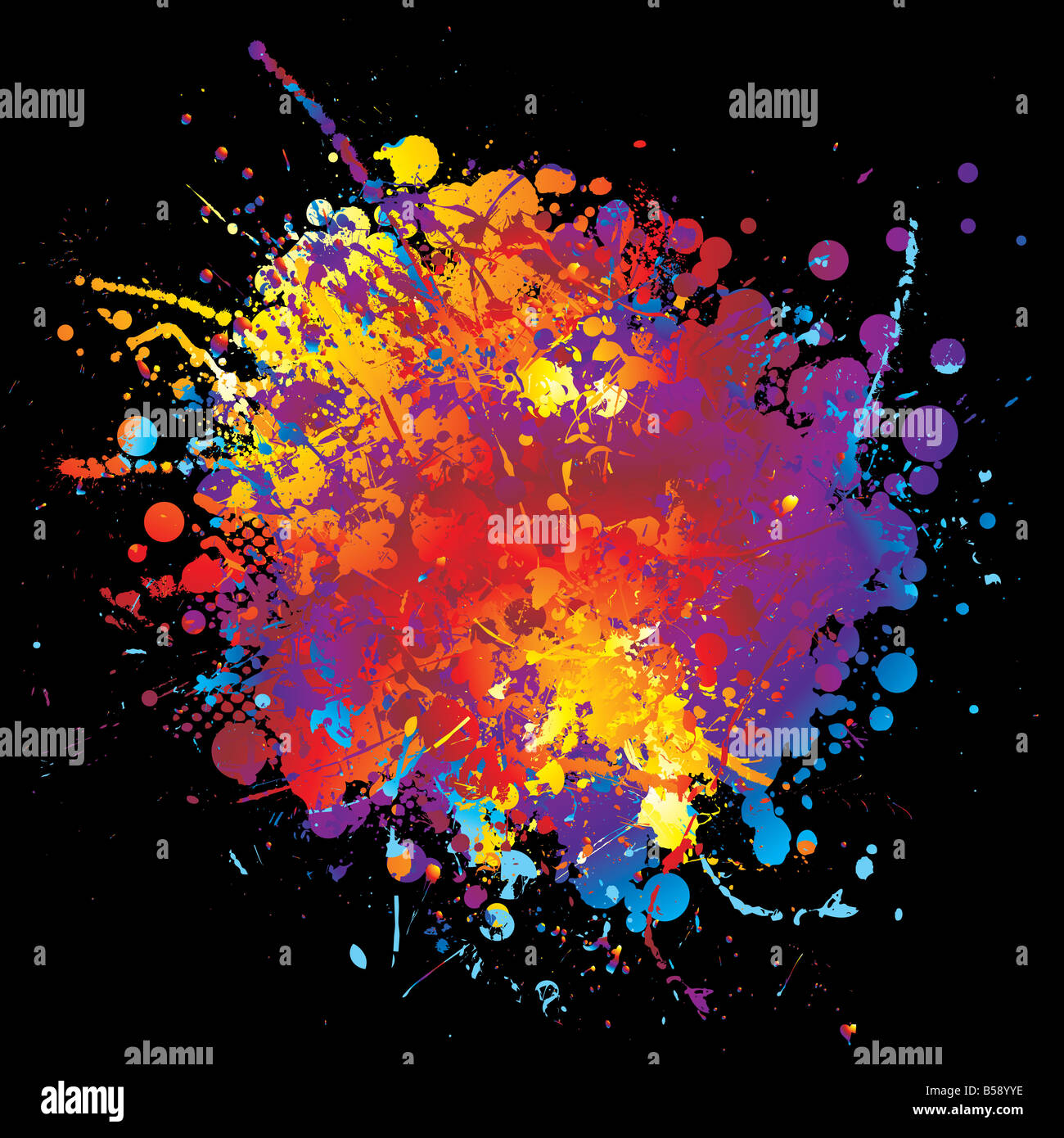 Round rainbow ink splat with halftone dot and black background Stock ...