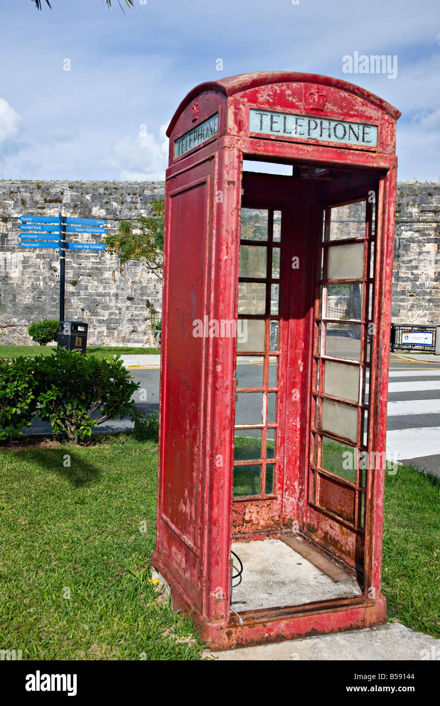 Old English telephone booth at Royal Naval Dockyard, Sandys Parish ...