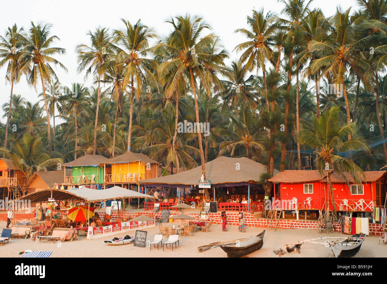 The colours of Palolem beachcabins and restaurants Goa India Stock ...