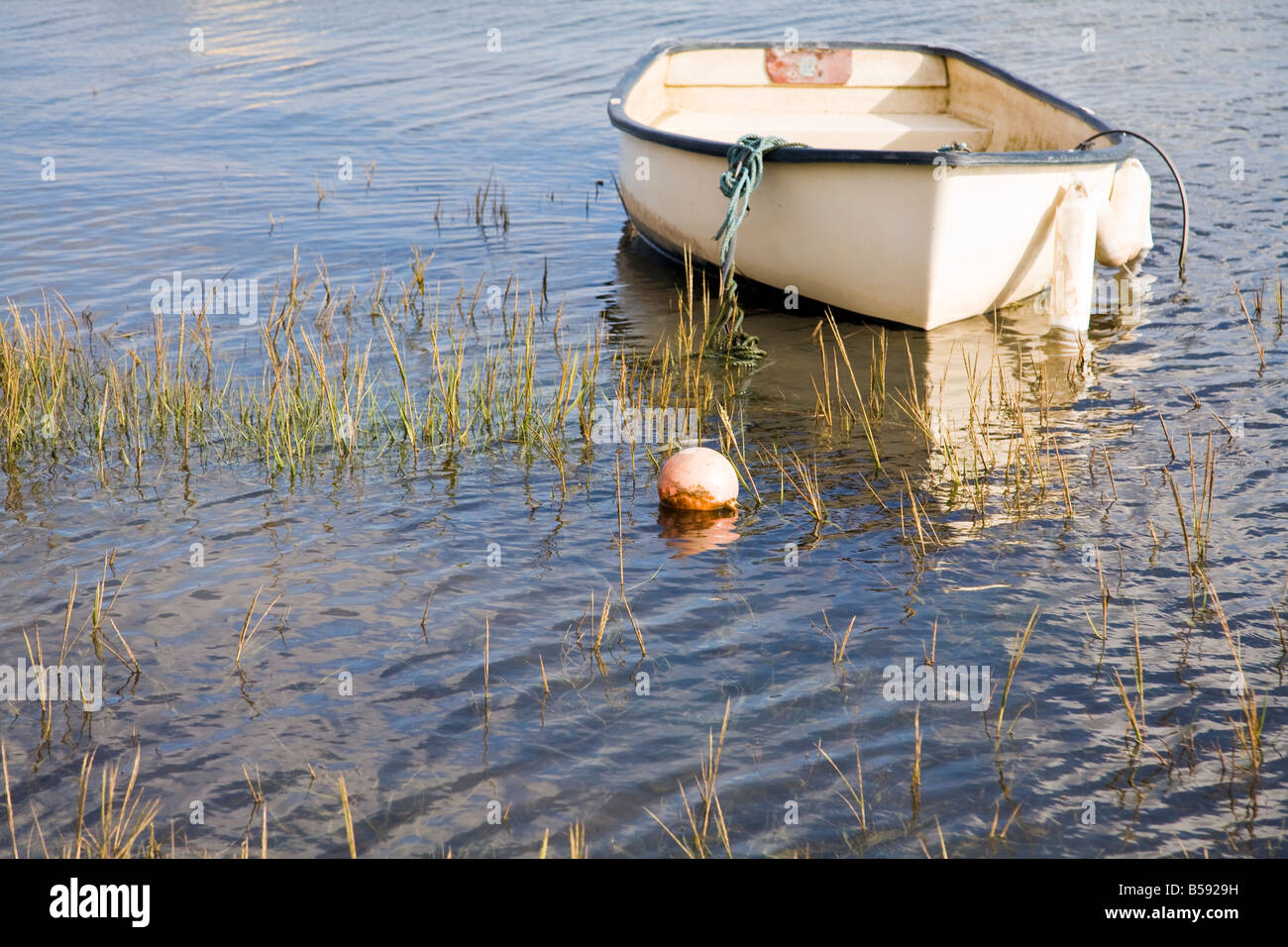 small boat attached to mooring Stock Photo - Alamy