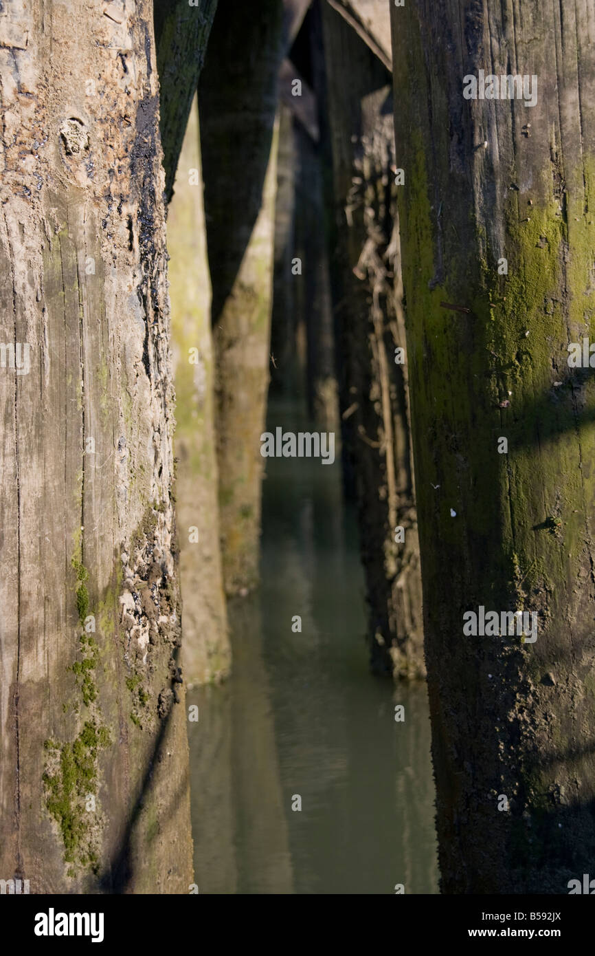Underneath a ship dock Stock Photo - Alamy
