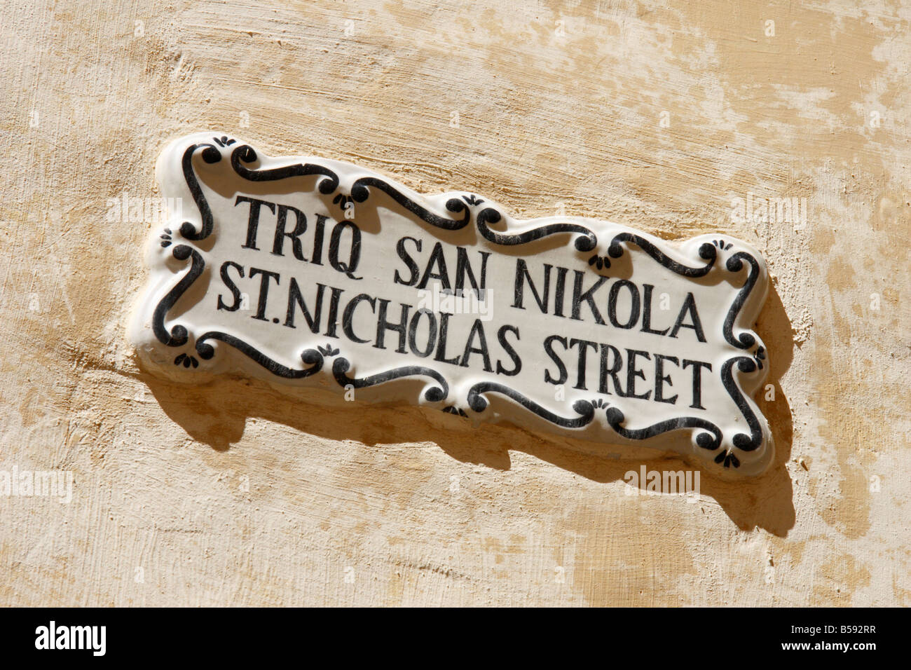 A Maltese street sign of "St Nicholas Street" in Mdina, Malta Stock ...