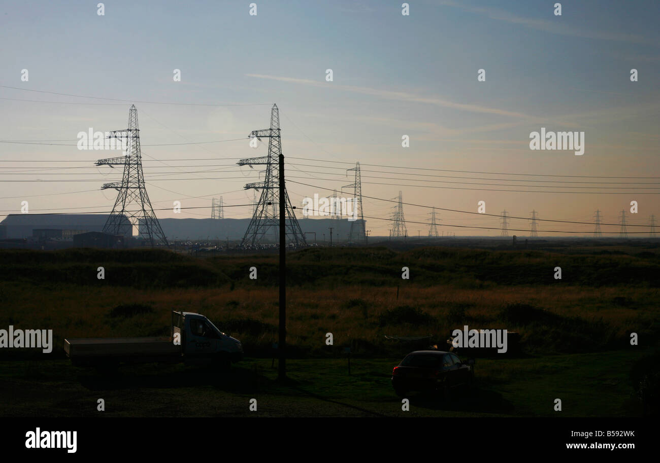 power pylons, Dungeness power station, Kent Stock Photo - Alamy
