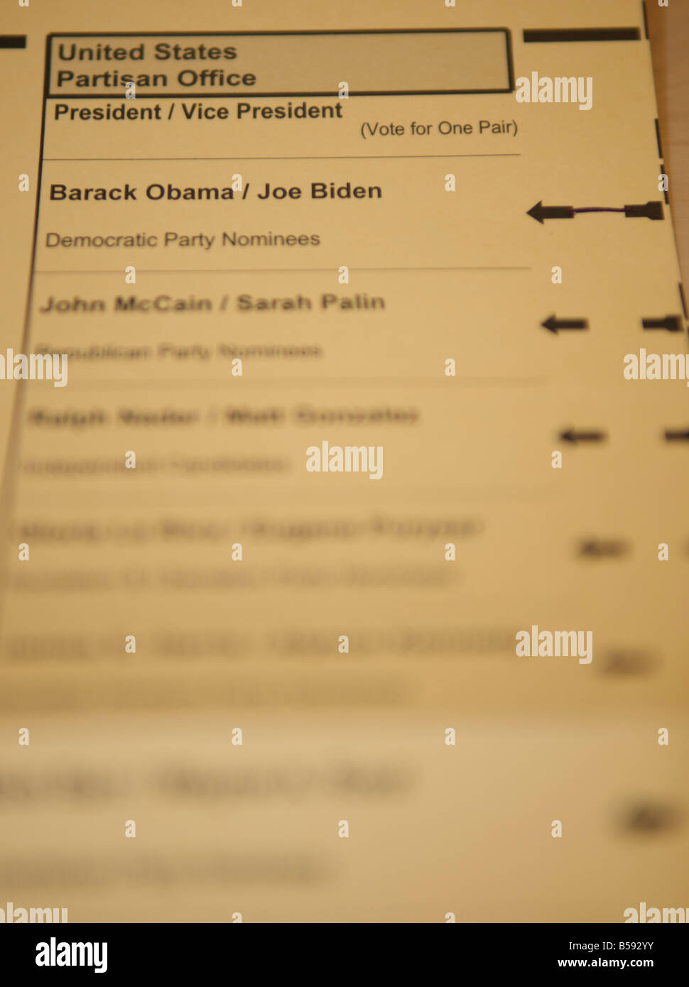 Traditional absentee paper ballot for the 2008 presidential general ...