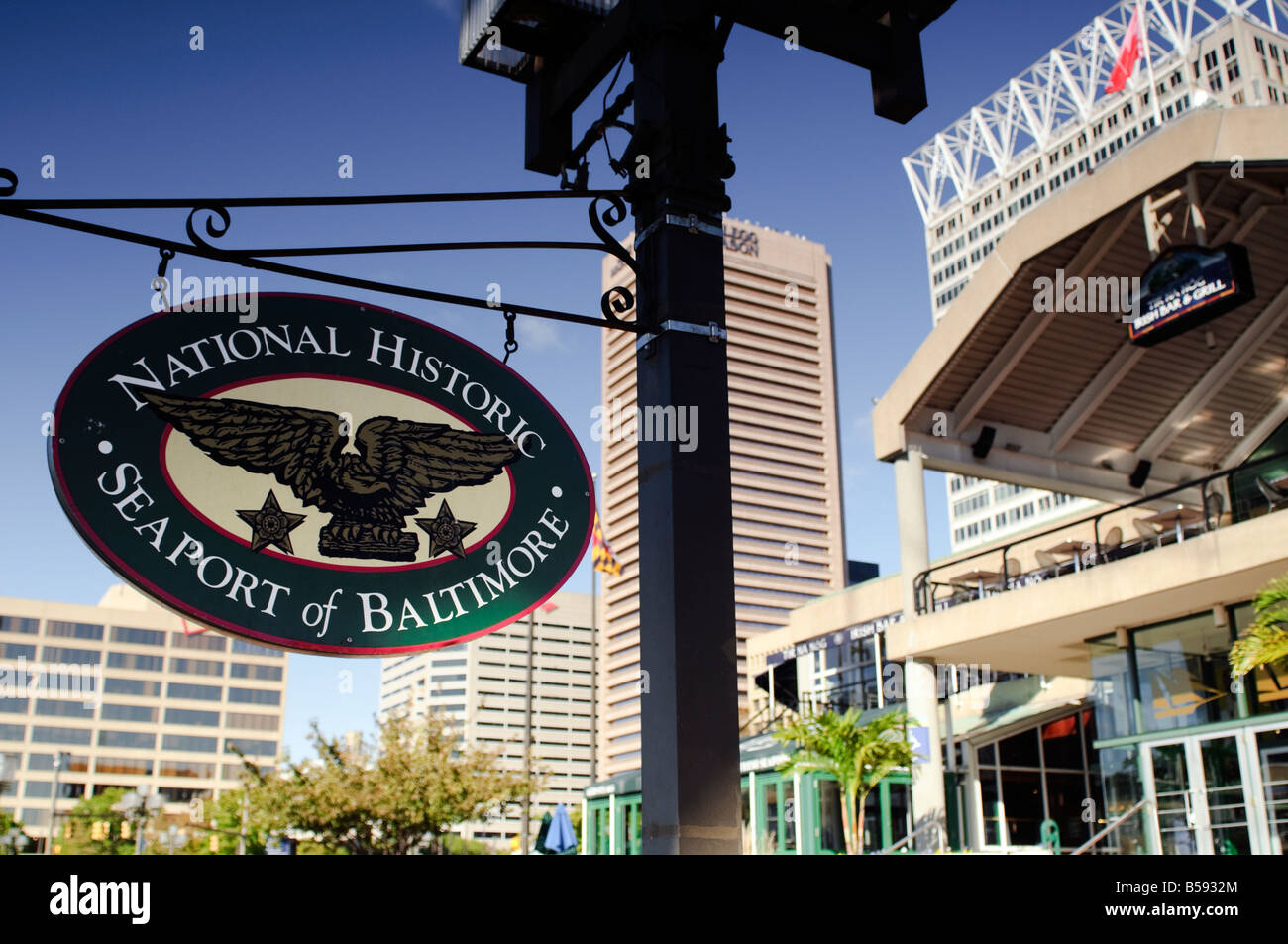 Historic Seaport sign at Baltimore's famous Inner Harbor with the ...