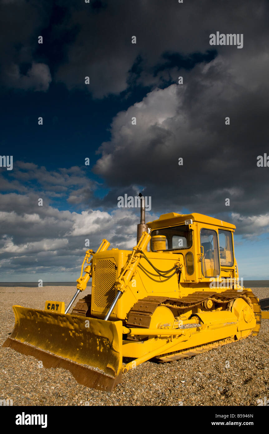 Bulldozer Parked On Aldeburgh Beach, Suffolk UK Stock Photo - Alamy