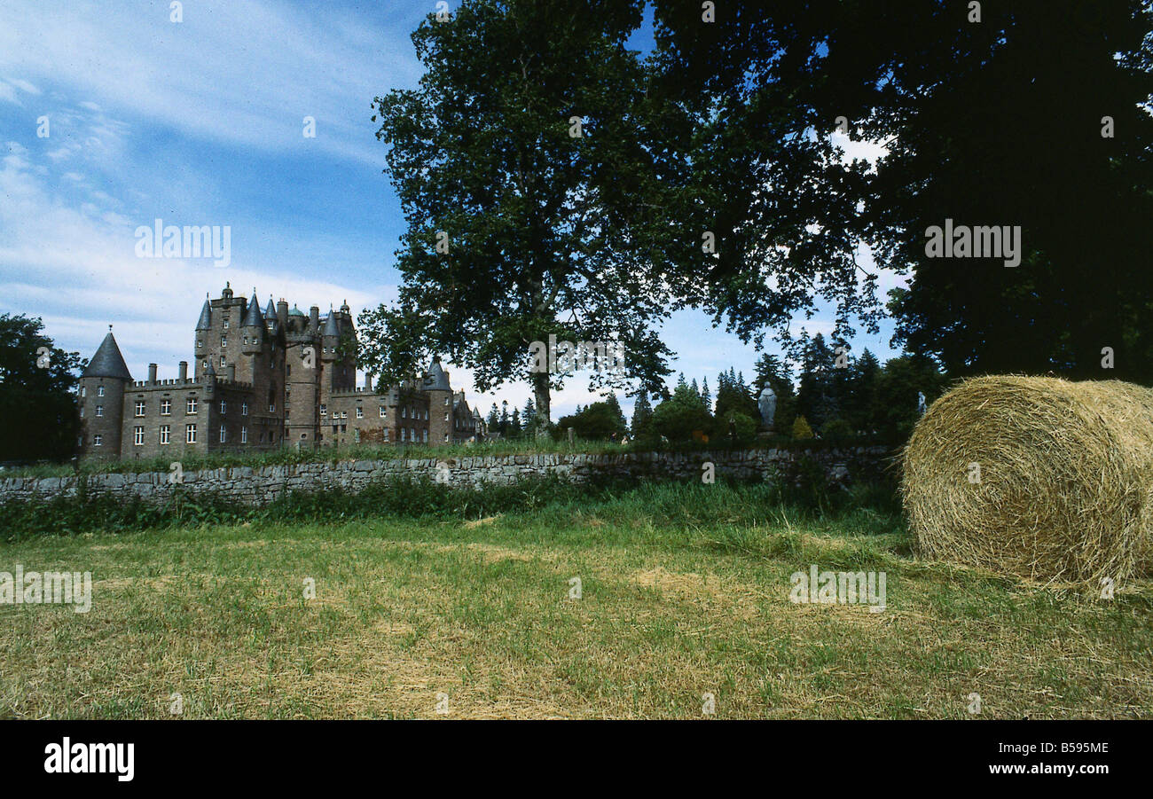 Haymaking at Glamis Castle Fife Scotland July 1984 Hay bail in field ...