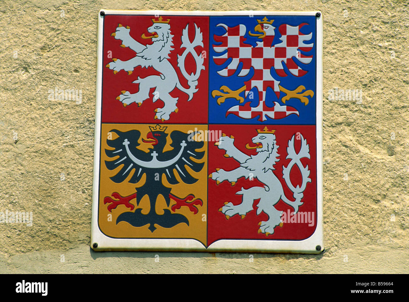 Plaque of the new emblem of the Czech Republic in Slavkov South Moravia ...